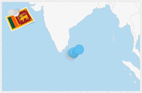 고정된 파란색 핀이 있는 스리랑카 지도 스리랑카의 고정된 국기 프리미엄 벡터