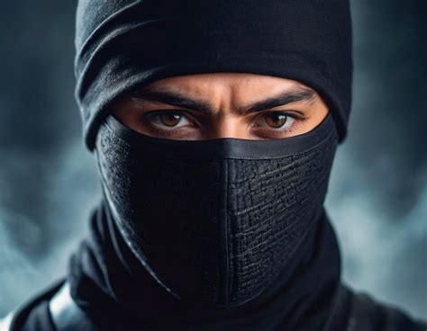 Premium Photo A Male Ninja With A Black Mask On His Face Covering His