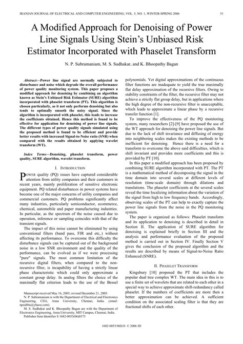 pdf a modified approach for denoising of power line signals using stein s unbiased risk