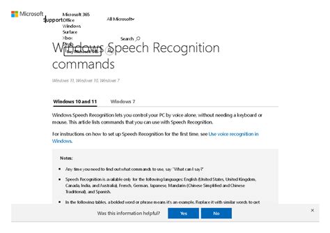 windows speech recognition commands support microsoft
