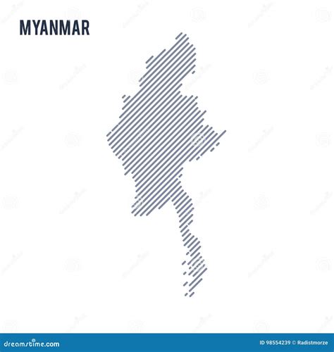 Vector Abstract Hatched Map Of Myanmar With Oblique Lines Isolated On A White Background Stock