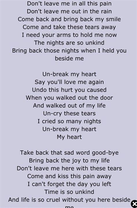 Un Break My Heart Lyrics Toni Braxton The Long Side Story