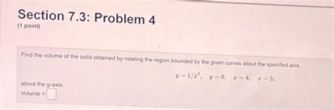 Solved Section 73 Problem 4 1 Point Find The Volume Of