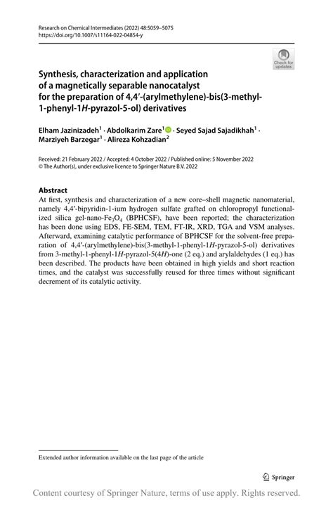 Synthesis Characterization And Application Of A Magnetically Separable