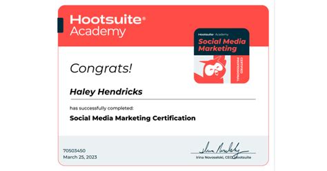 Haley Hendricks On Linkedin Social Media Marketing Certification