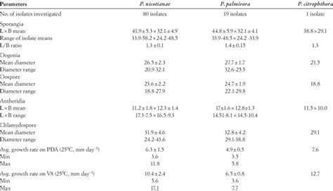 Morphological Characteristics Of Phytophthora Spp Isolates Download Table