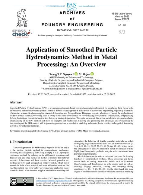 PDF Application Of Smoothed Particle Hydrodynamics Method In Metal Processing An Overview