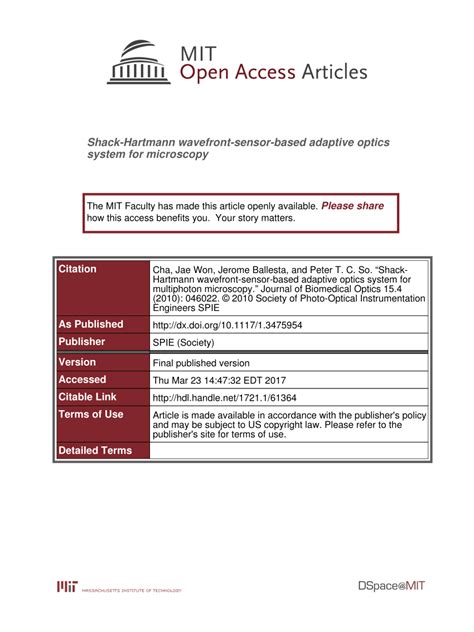 Pdf Shack Hartmann Wavefront Sensor Based Adaptive Optics System For