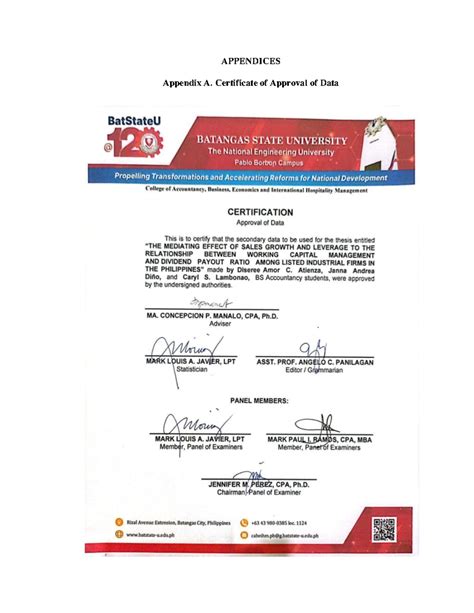 Sample Appendices APPENDICES Appendix A Certificate Of Approval Of Data Appendix B