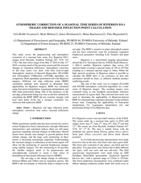 Pdf Atmospheric Correction Of A Seasonal Time Series Of Hyperion Eo 1 Images And Red Edge