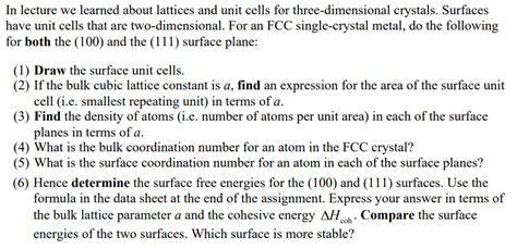 Solved In Lecture We Learned About Lattices And Unit Cells Chegg