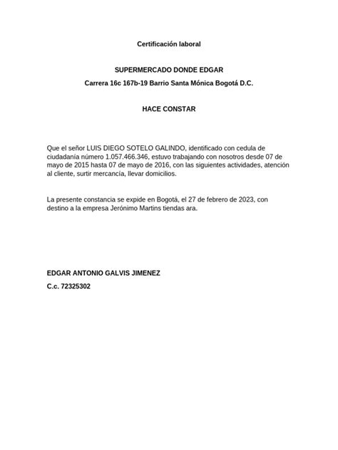 Certificacion Laboral Pdf