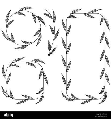 Leafy Frame Elements Botanical Line Wreaths Natural Border Design