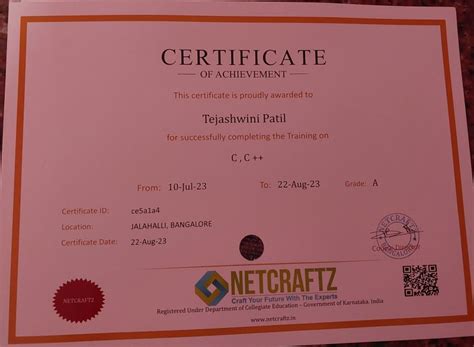 Tejashwini Patil On Linkedin Cprogramming Cplusplus Certification Netcraftz Programming