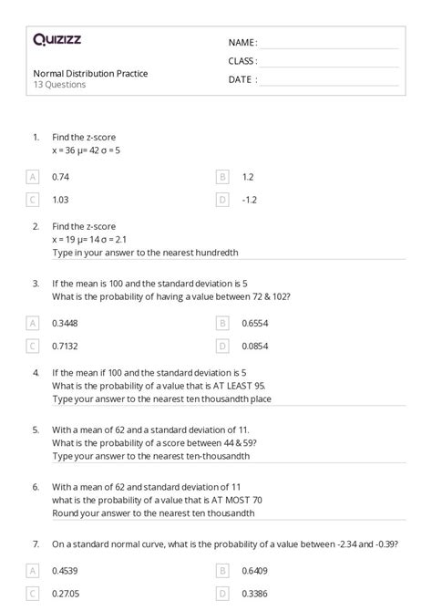 50 Normal Distribution Worksheets On Quizizz Free And Printable