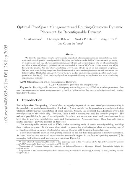 Pdf Optimal Free Space Management And Routing Conscious Dynamic Placement For Reconfigurable