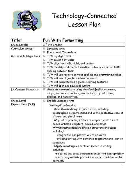 Fun With Formatting Lesson Plan For 3rd 6th Grade Lesson Planet