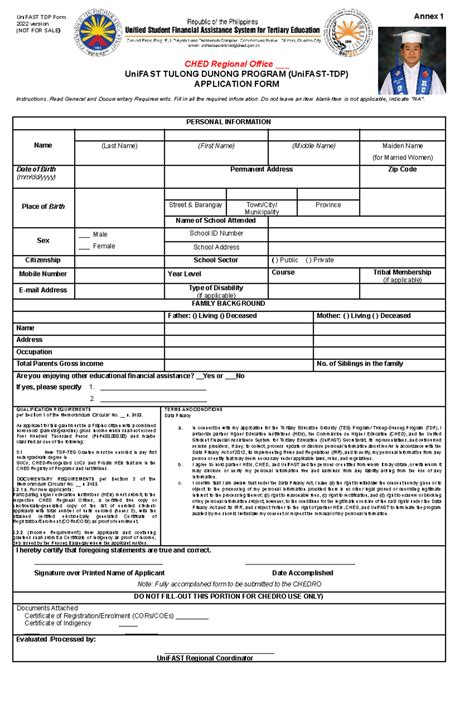 Annex 1 Tdp Application Form New Unifast Tdp Form Annex 1 2022