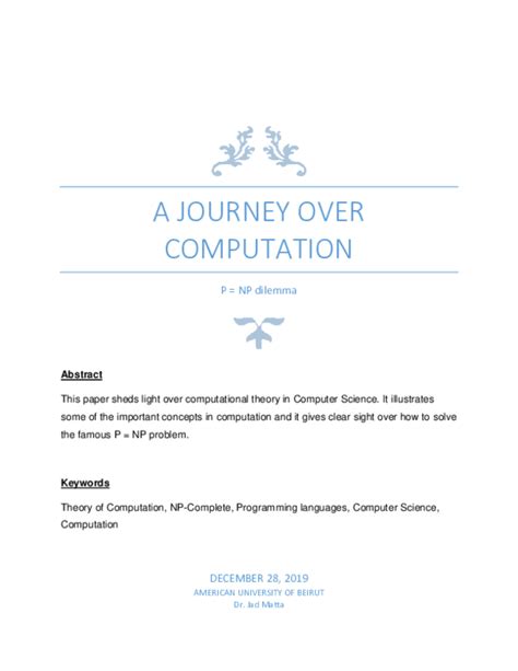 Pdf A Journey Over Computation P Np Dilemma Jad Matta