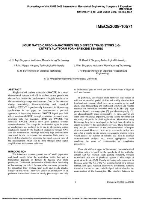 Pdf Liquid Gated Carbon Nanotubes Field Effect Transistors Lg Cntfet Platform For Herbicide