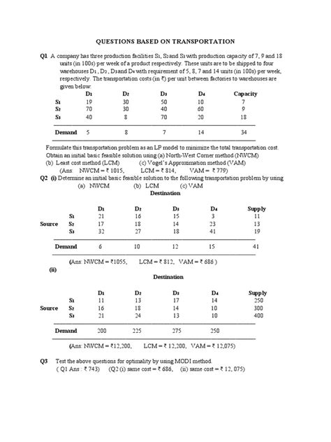 Transportation Problem Pdf Pdf