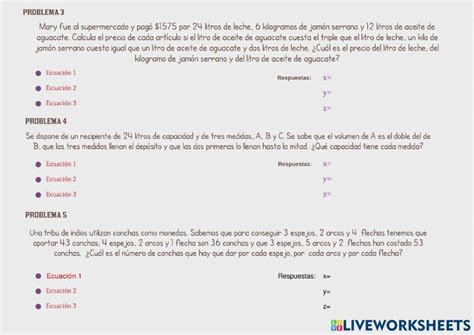 Sistema De Ecuaciones 3x3 Worksheet Live Worksheets