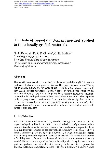 Pdf The Hybrid Boundary Element Method Applied To Functionally Graded