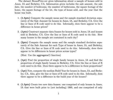 Solved The Dataset Housepricecsv Gives Information About A