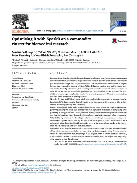 Pdf Optimizing R With Sparkr On A Commodity Cluster For Biomedical Research