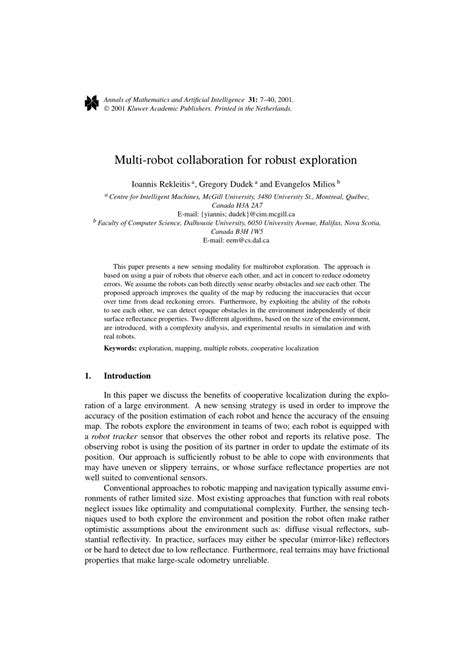 Pdf Multi Robot Collaboration For Robust Exploration