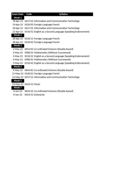 Igcse Timetable Pdf