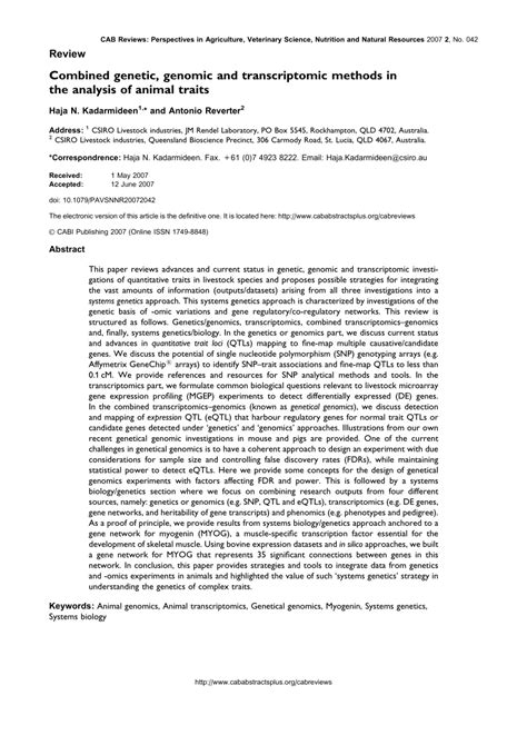 Pdf Combined Genetic Genomic And Transcriptomic Methods In The