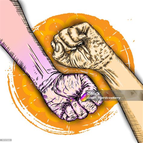 최대 Multiracial 주먹 손입니다 개념의 예 수 통일 혁명 싸움 협력 잉크 디자인입니다 텍스트 위한 공간 팀웍의 창조적 상징 벡터입니다 개념에 대한 스톡 벡터 아트