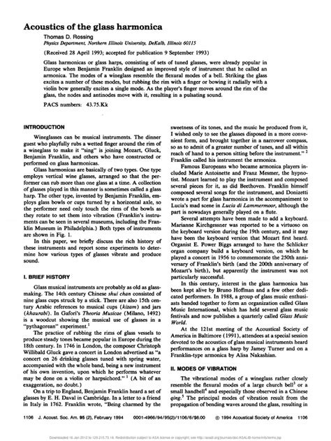Acoustics Of The Glass Harmonica Pdf