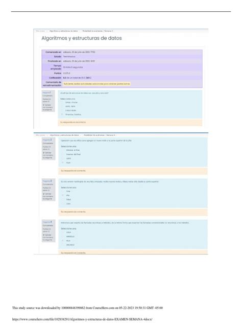 Algoritmos Y Estructuras De Datos Examen Semana 4 Docx Pdf