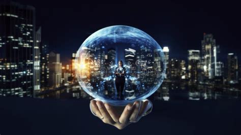 Businesswoman Using Global Network Spherical 3d Interface Stock Illustration Illustration Of