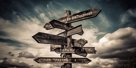A Rustic Wooden Signpost With Arrows Pointing In Various Directions Representing Choices And