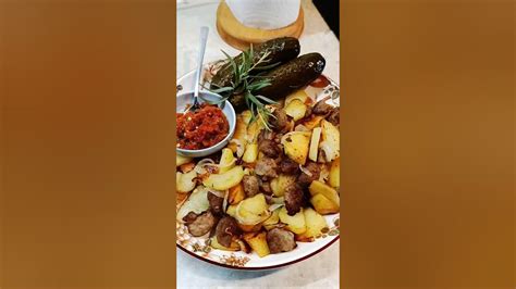 Жареная картошка с фрикадельками ужин Youtube