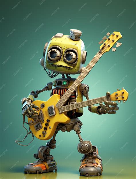 Premium Ai Image Robot Playing Guitar On A Green Background