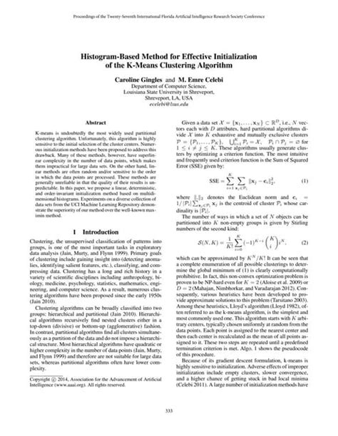 Histogram Based Method For Effective Initialization Of The K Means Clustering Algorithm Pdf
