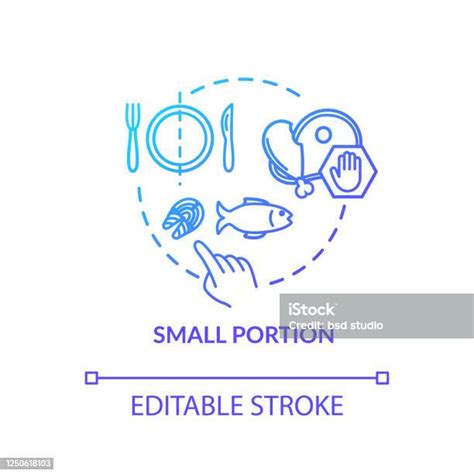 작은 부분 개념 아이콘 마음 챙김 식사 의식 영양 아이디어 얇은 라인 일러스트 접시 크기를 제한하고 과식을 피하십시오 벡터 격리 윤곽선 Rgb 색상 도면 0명에 대한 스톡