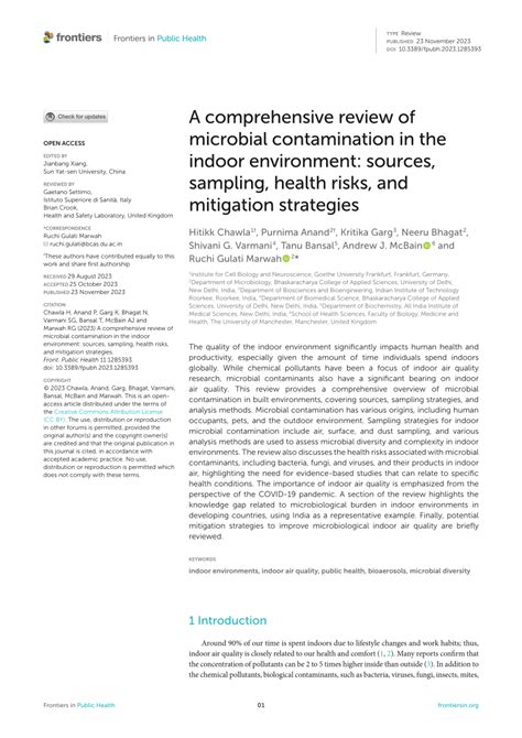 Pdf A Comprehensive Review Of Microbial Contamination In The Indoor Environment Sources