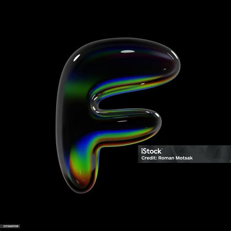 Y2k 타이포그래피와 현대 글꼴 디자인을 위한 무지개 효력을 가진 광택 있는 팽창된 거품 작풍에 있는 3d 홀로그램 유리제 편지 F 0명에 대한 스톡 벡터 아트 및 기타