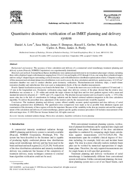 Pdf Quantitative Dosimetric Verification Of An Imrt Planning And Delivery System