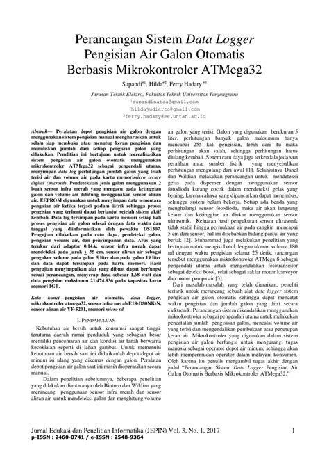 PDF Perancangan Sistem Data Logger Pengisian Air Galon Otomatis