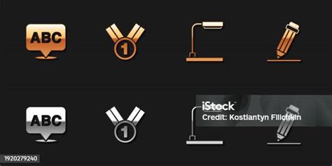 알파벳 메달 테이블 램프 및 지우개 아이콘으로 연필을 설정합니다 벡터 1에 대한 스톡 벡터 아트 및 기타 이미지 1 3위 가구 Istock