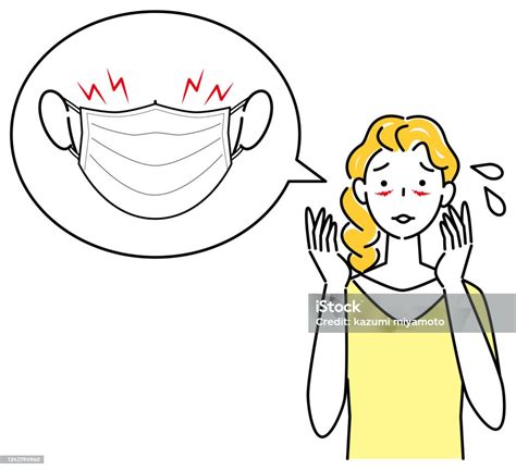 스킨 케어 마스크를 착용하여 얼굴에 상처를 입어 곤경에 처한 여성 그림 간단한 벡터 걱정하는에 대한 스톡 벡터 아트 및 기타 이미지 걱정하는 건강 진단 건강관리와