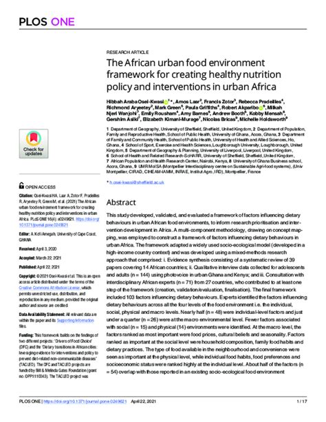 Pdf The African Urban Food Environment Framework For Creating Healthy