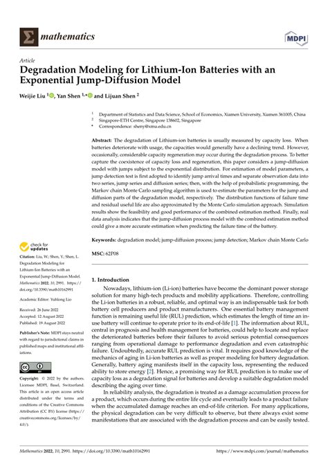 Pdf Degradation Modeling For Lithium Ion Batteries With An Exponential Jump Diffusion Model