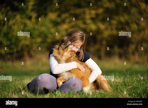 Girl And Longhaired Collie Stock Photo Alamy